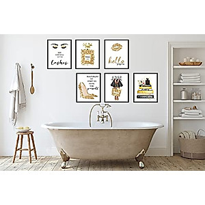 Gorgeous Fashion Wall Art Fashion Wall Decor Gold Bedroom Decor Girls Room Decor Bathroom Wall Decor Art Poster Perfume High Heels Poster Print Fashion Women Wall Decor (8x10 in Unframed, Black Gold)