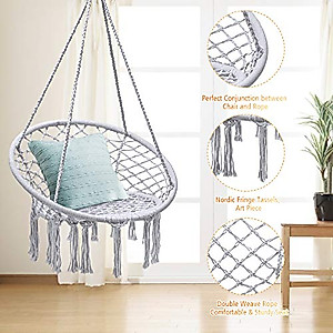 Giantex Hanging Hammock Chair, Macrame Hanging Chair 330 Pounds Capacity, Cotton Rope Handwoven Tassels Porch Swing Chair for Bedroom, Living Room, Yard, Garden, Balcony, Indoor/Outdoor(Grey)