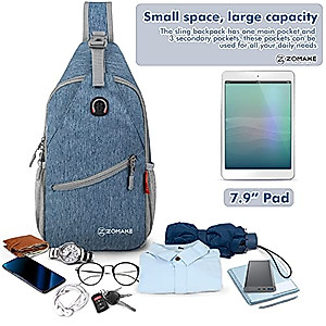 ZOMAKE Sling Bag for Women Men:Small Crossbody Sling Backpack - Water Resistant Shoulder Bag Mini Chest Bag Daypack for Travel(Navy Blue)