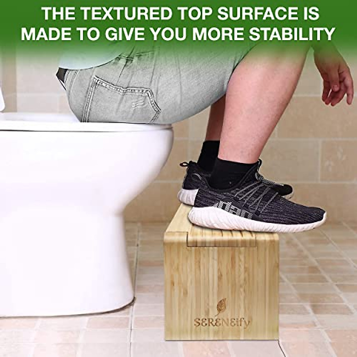 Sereneify Poop with Ease, Feel The Peace Bamboo Toilet Stool for Adults - Healthy Portable Poop Stool for Bathroom | Non-Slip, Easily Foldable Wooden Bathroom Stool (7.5 Inch)