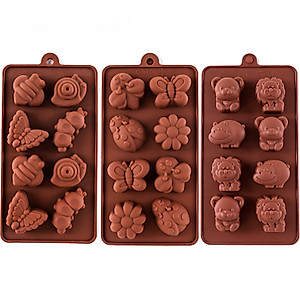 STARUBY Silicone Molds Non-stick Chocolate Candy Mold,Soap Molds,Silicone Baking mold Making Kit, Set of 3 Forest Theme with Different Shapes Animals,Lovely & Fun for Kids