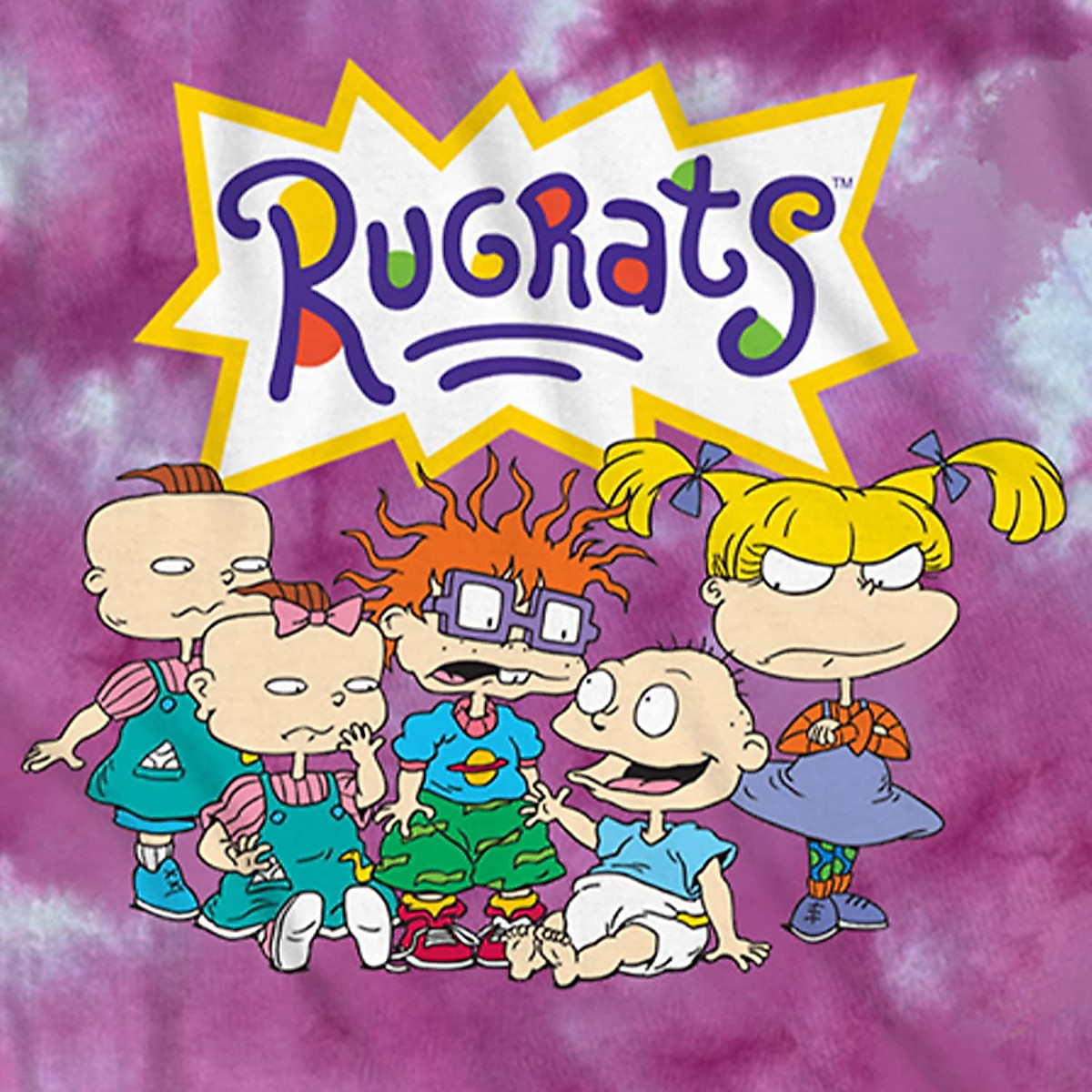 Nickelodeon Mens 90's Classic Shirt - Tie Dye Rugrats, Reptar, Ren & Stimpy, and Hey Arnold - Vintage Tie Dye T-Shirt (Blue Cloud Dye, Small)