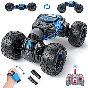 Powerextra Gesture Sensing RC Car, 1:16 Scale Outdoor Remote Control Car Crawler, 4WD Transform RC Car, Double Side All Terrains Toy Stunt Car with Two Batteries, 50+ Mins Play Time for Kids & Boys