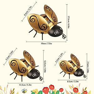 YIYA 3 PCS Metal Bee Wall Decor Bee Wall Art Decor for Outdoor Garden Lawn Fences Decor Office Bedroom Livingroom Home Decor