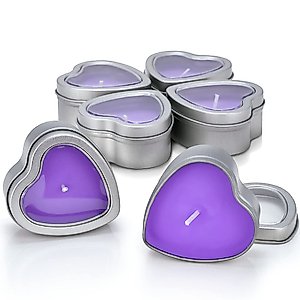 DEYBBY Large Heart Shaped Scented Tea Lights Candles, Smokeless Soywax —6 Hours Long Burning Lavender Purple Aromatherapy Candles for Relaxation, Spa and Bath (Pack of 6)