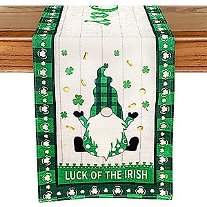 St Patricks Day Table Runner, 72 Inches Long Green Burlap Table Decor Runner, Gnome Grass Rectangle St. Patrick's Day Runners, Perfect Irelan Table Decorations Decor for The Home ( 13 x 72 Inches )