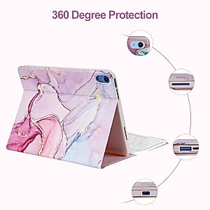ZXA Keyboard Case for iPad 10th Generation 10.9", 2022/2023, for iPad Case 10th Gen Keyboard, Detachable Keyboard Case - Pencil Holder - for iPad Case Keyboard 10th Gen, Marble Pink