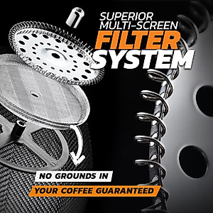 French Press Coffee Tea Maker（34oz）,304 Stainless Steel Coffee Press with 4 Filters Screen-100% No Residue -German Heat-Resistant Borosilicate Glass- BPA FREE -Dishwasherable, Black