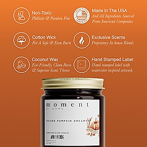 Spiced Pumpkin Dreams Fall Scented Candles by Moment At Home | Autumn Room Scent & Decor | Natural Non Toxic & Hand Poured Coconut Wax | 7 Ounce Long Lasting Up to 50 Hours Burn Time