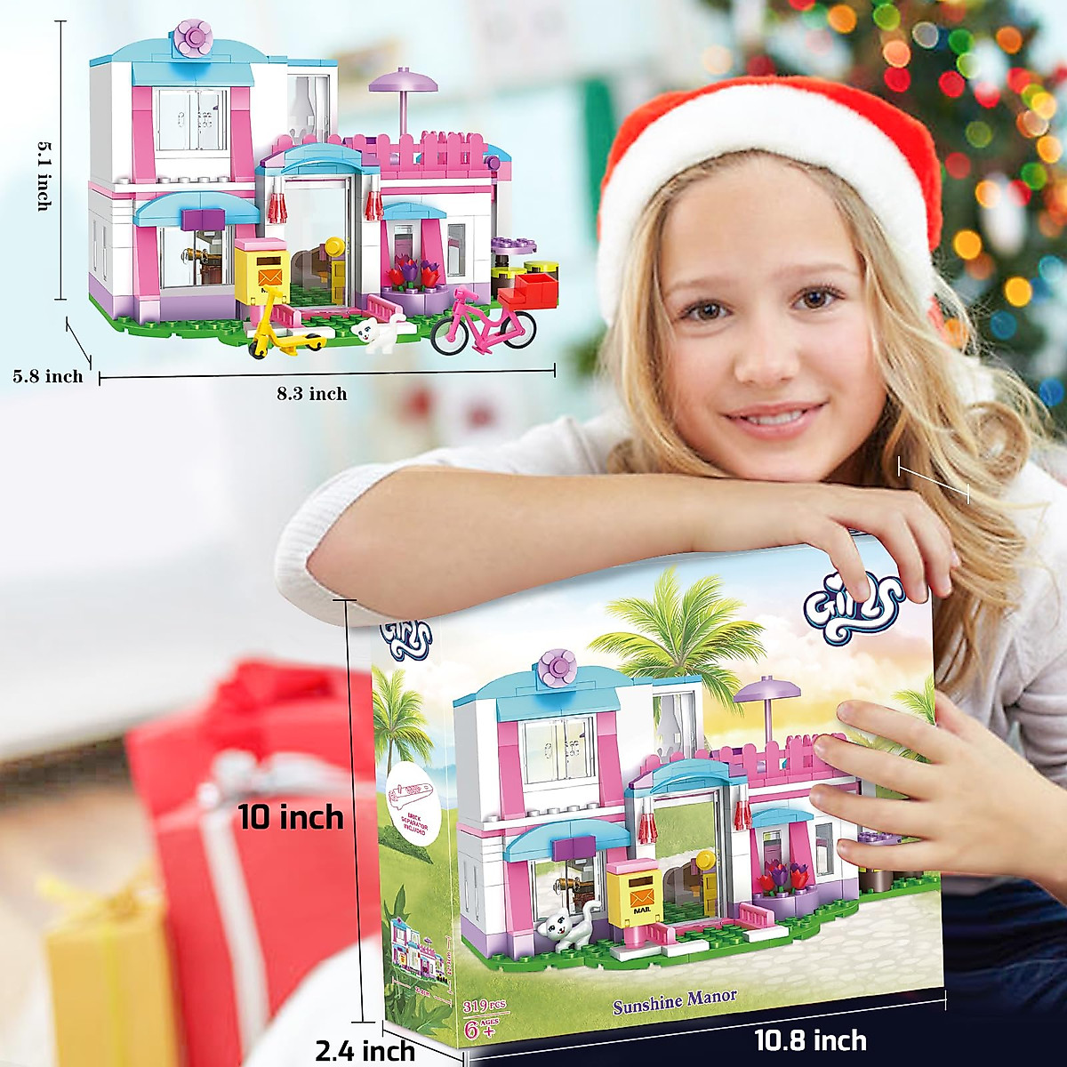 BRICK STORY Dream Girls Friends House Building Sets Beach House for Girls 319 PCS Seaside Villa with Swing Sun Lounger Building Kit Play Set Toys for Kids Aged 6-12