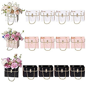 5PCs Paper Flower Gift Bags Paper Gift Bags with Handles Flower Bags for Bouquets Wedding Valentine's Day Gift Wrap Bags (Pink+White+Black 15pcs)