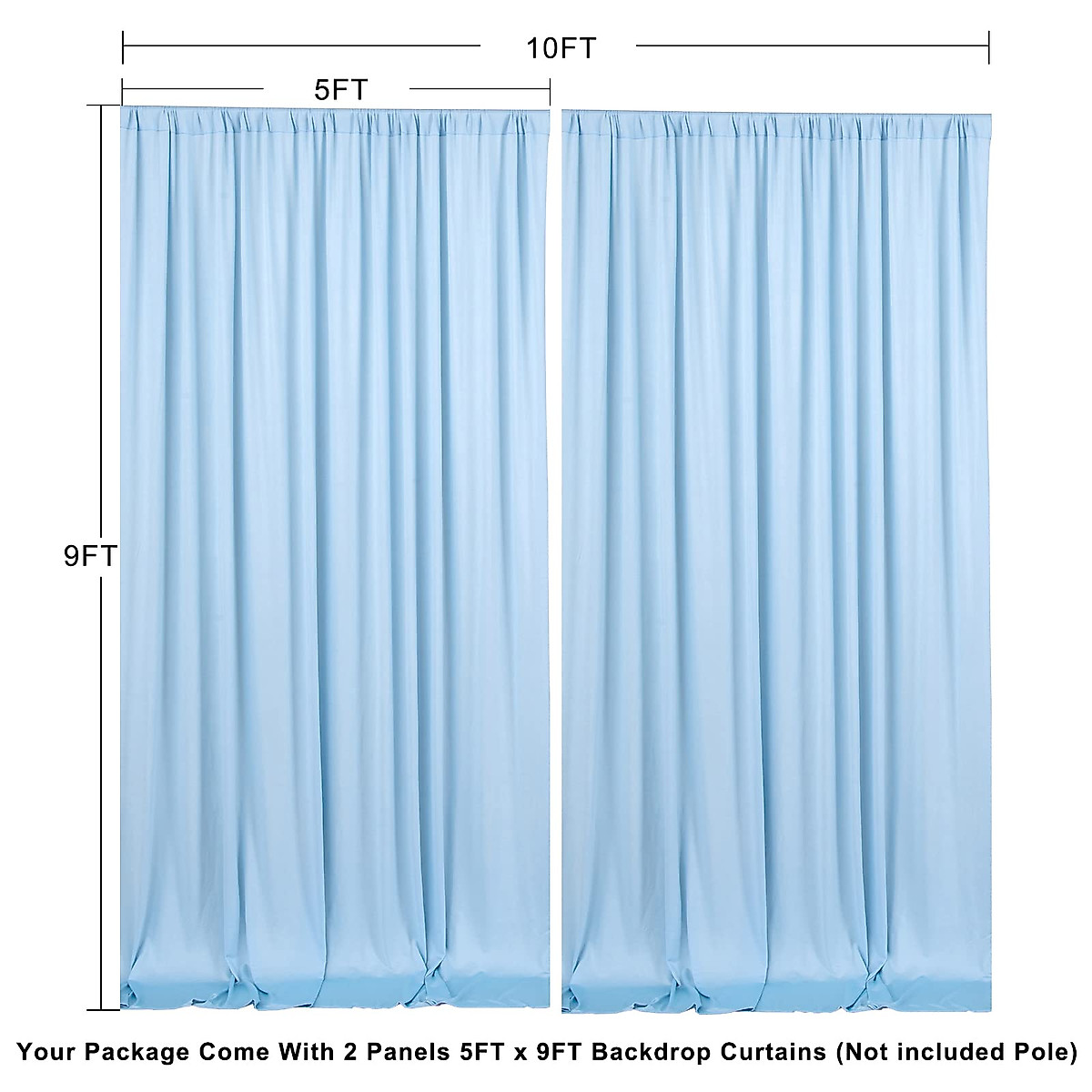 10ft×9ft Wrinkle Free Baby Blue Backdrop Curtains for Parties, Thick Fabric Photo Backdrop Drapes for Wedding Birthday Baby Shower Gender Reveal Photography Home Decor