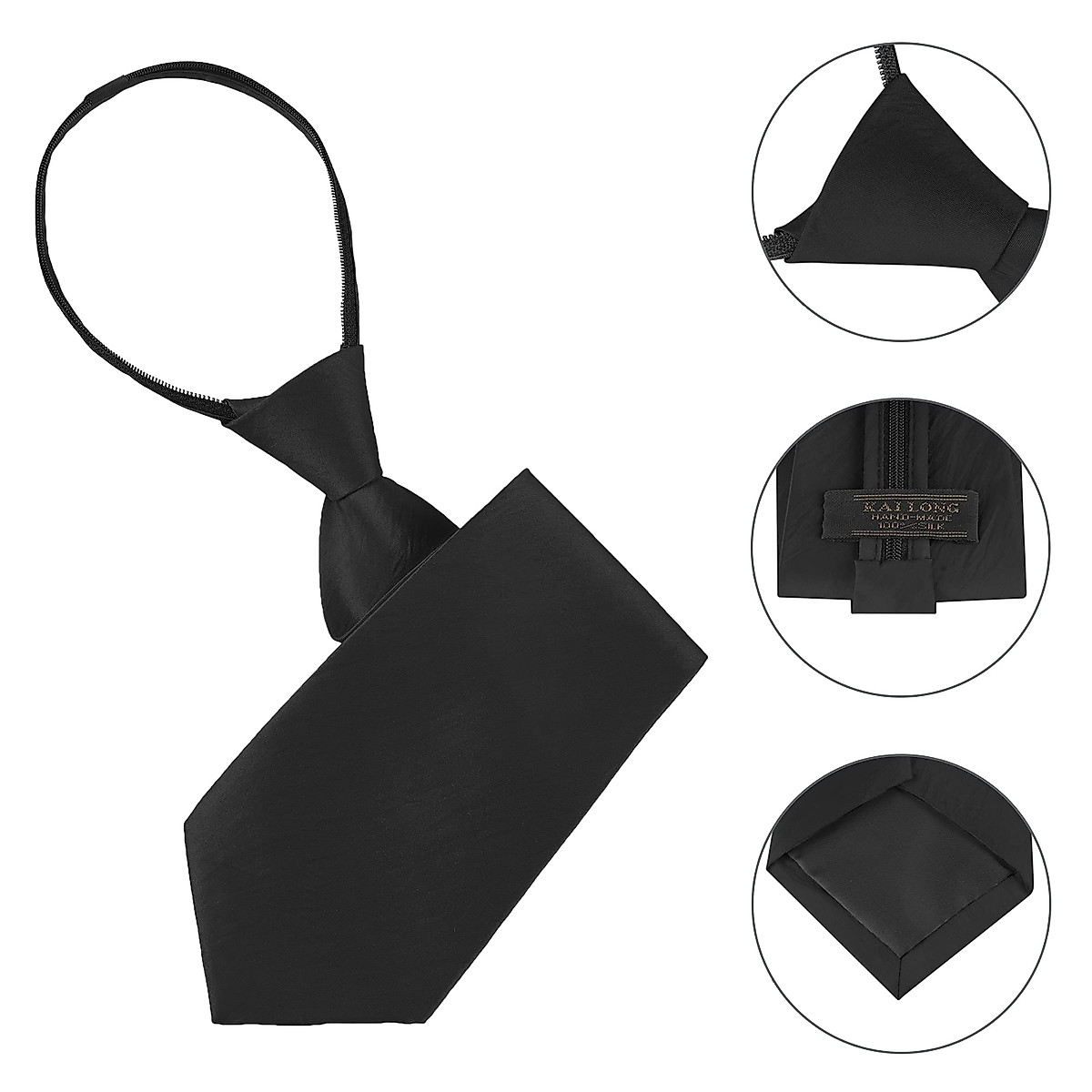 Allegra K Men's Pre-Tied Zipper Tie Solid Color Formal Casual Adjustable 8cm Wide Tie 35 cm/13.8" Black