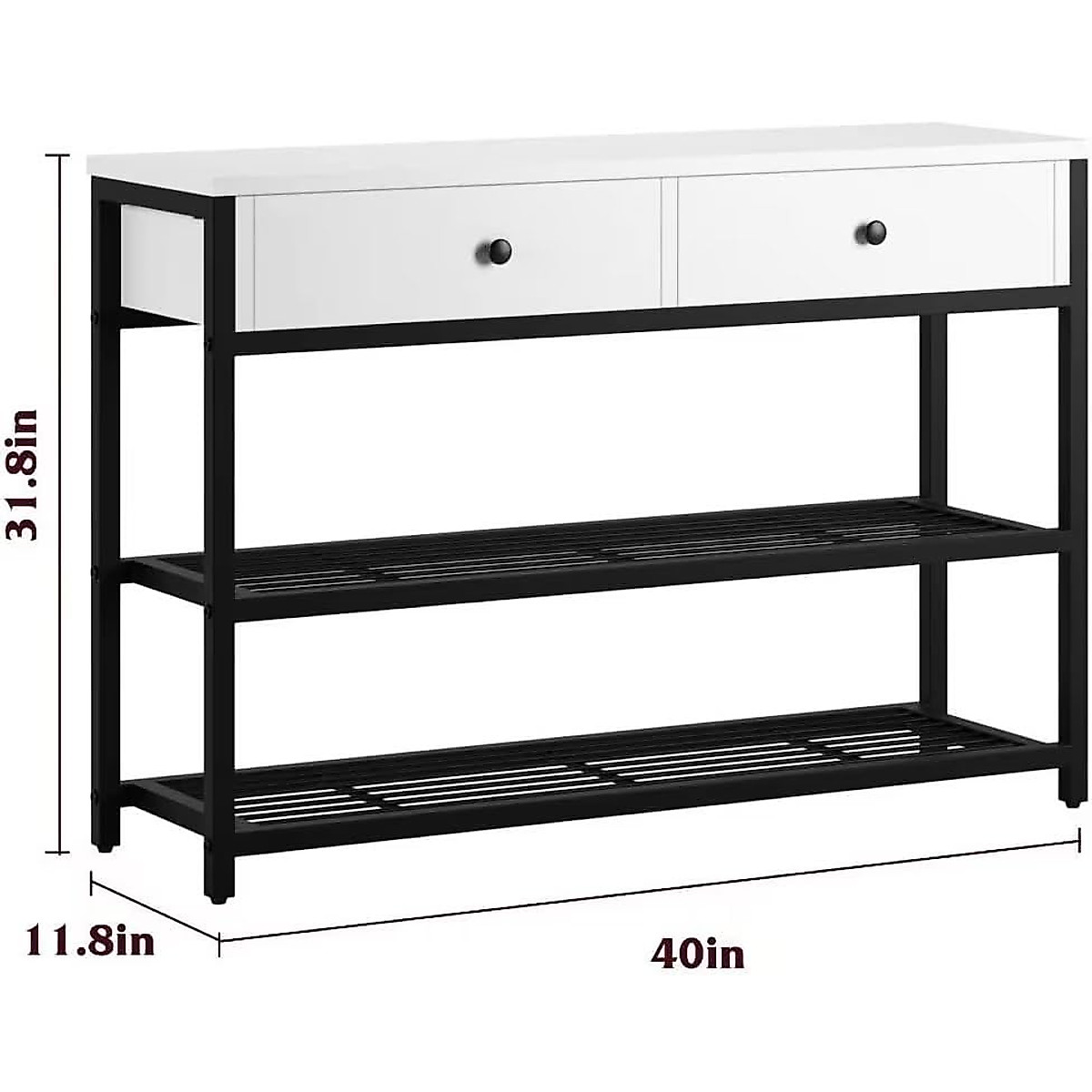 NOIFUM Console Table with 2 Drawers, 40 Inch Sofa Table with 3-Tier Storage Shelves, Vintage Hallway Foyer Table Entryway Table for Living Room, Rustic White
