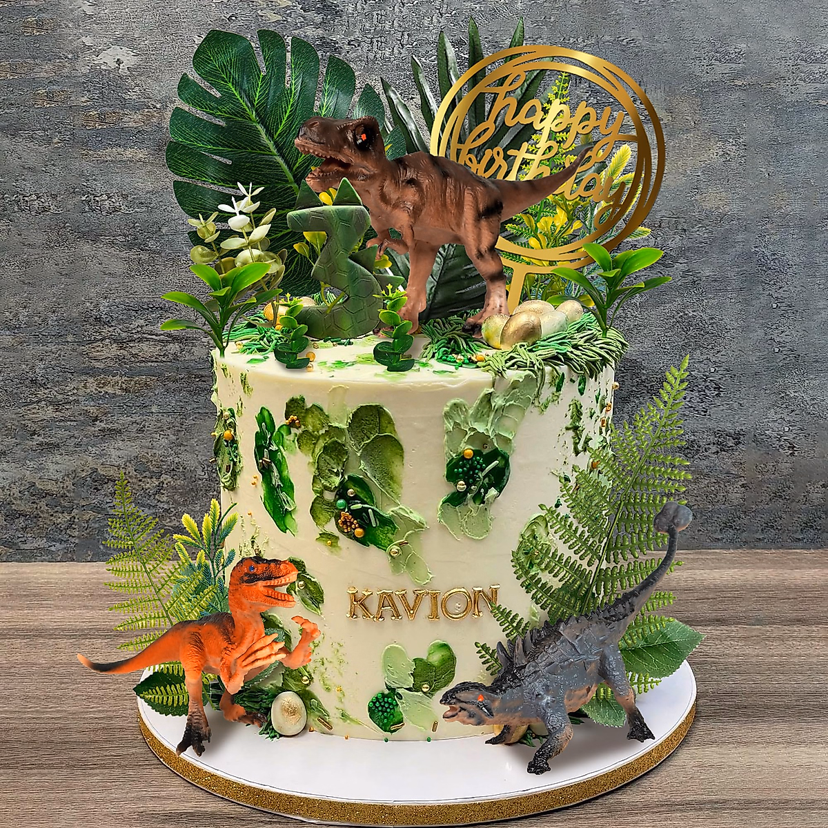 Dinosaur Cake Toppers Dinosaur Toy Artificial Plants Grass Cake Decorations for Boy Girl Kid Birthday Baby Shower Dinosaur Theme Jungle Party Supplies (Style 2)
