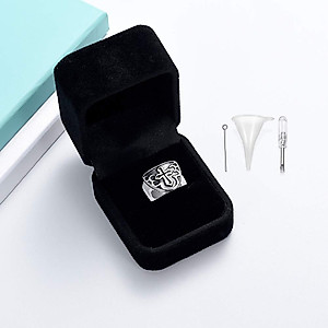 shajwo Cremation Urn Ring Jewelry for Ashes Engraved Cross Memorial Urn Ring Stainless Steel Celtic Knot Retro Keepsake Ashes Holder Ring,Silver 9