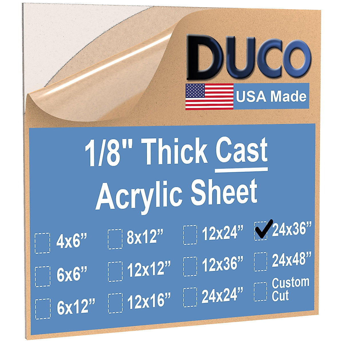 Duco Clear Cast Acrylic Sheet 1/8 Inch Thick 24" X 36" - Pack of 1 (3mm) Thin, Clear Acrylic Sheet - Transparent Plexiglass Panel for DIY Crafts, Window Replacements, Signs, Displays, and More