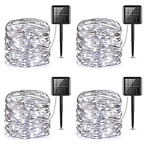 AMIR Upgraded Solar String Lights, 4 Pack 33ft Mini 100 LED Outdoor String Lights, Waterproof 8 Lighting Modes Solar Decoration Lights for Garden, Patio, Home, Party (White)