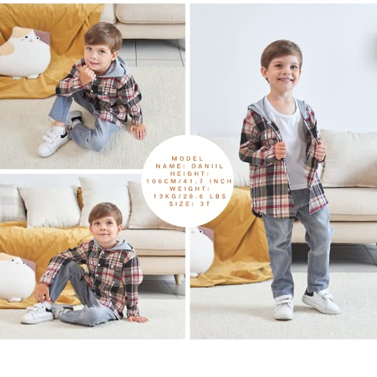 Fuermos Toddler Baby Boy Girls Outfits Plaid Flannel Hooded Long Sleeve T-Shirt Tops Kid Clothes(5-6T)