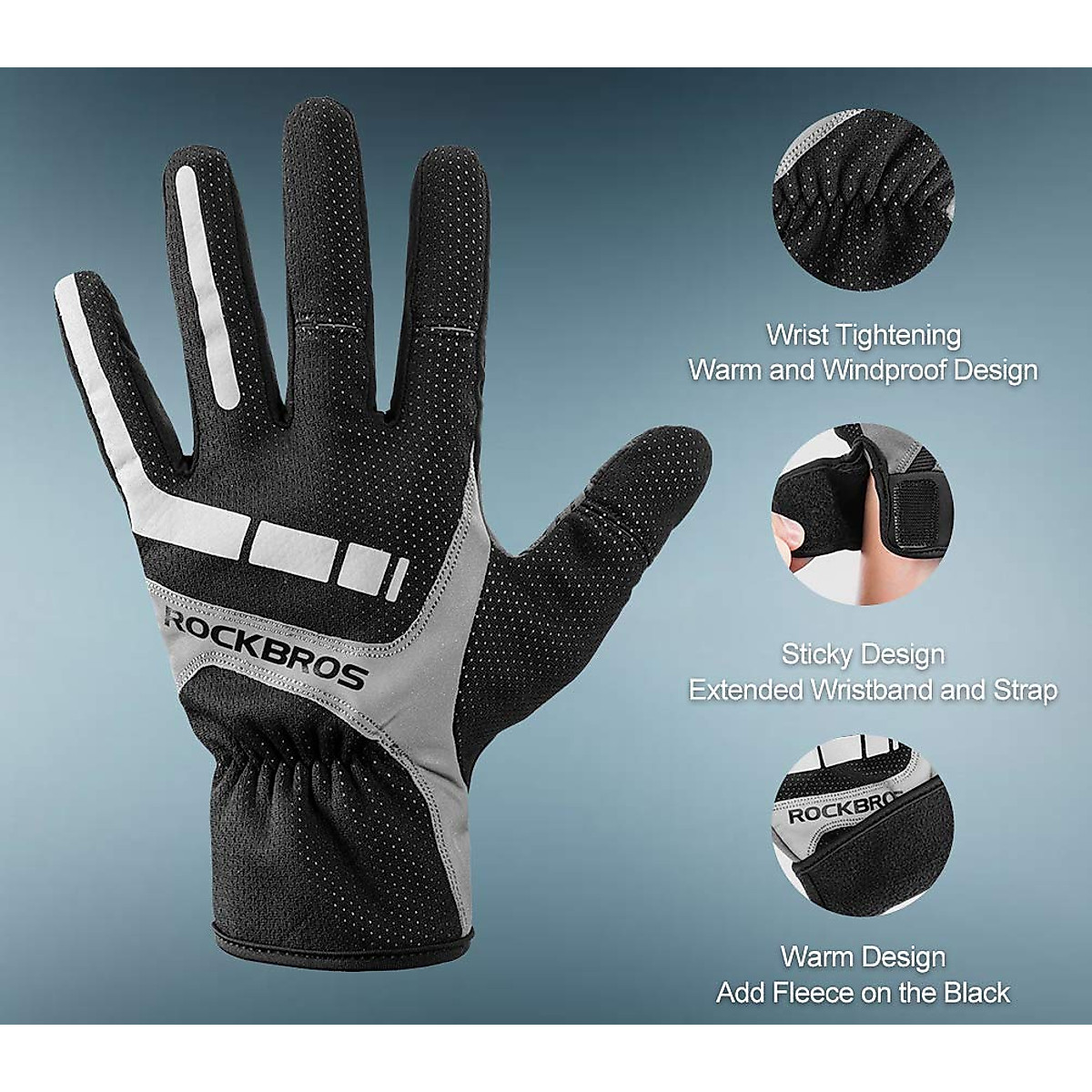 ROCKBROS Cycling Gloves Motocycle Mountain Bike Gloves Full Finger Biking Gloves for Men Bicycle Gloves