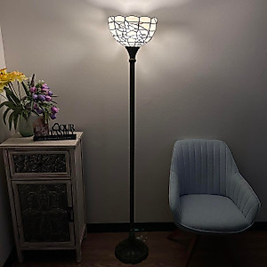 enjoy decor lamps Tiffany Torch Floor Lamp White Stained Glass Flowers LED Bulb Included for Living Room Dining Room Bedroom 12" W*12" D*66" H