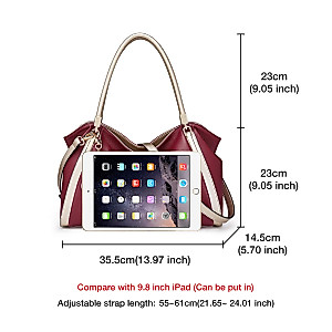 Leather Handbags for Women, Genuine Leather Large Capacity Ladies Top-handle Bags with Adjustable Shoulder Strap Womens Designer Crossbody Zipper Bags Women's Real Leather Messenger Satchel (Red)