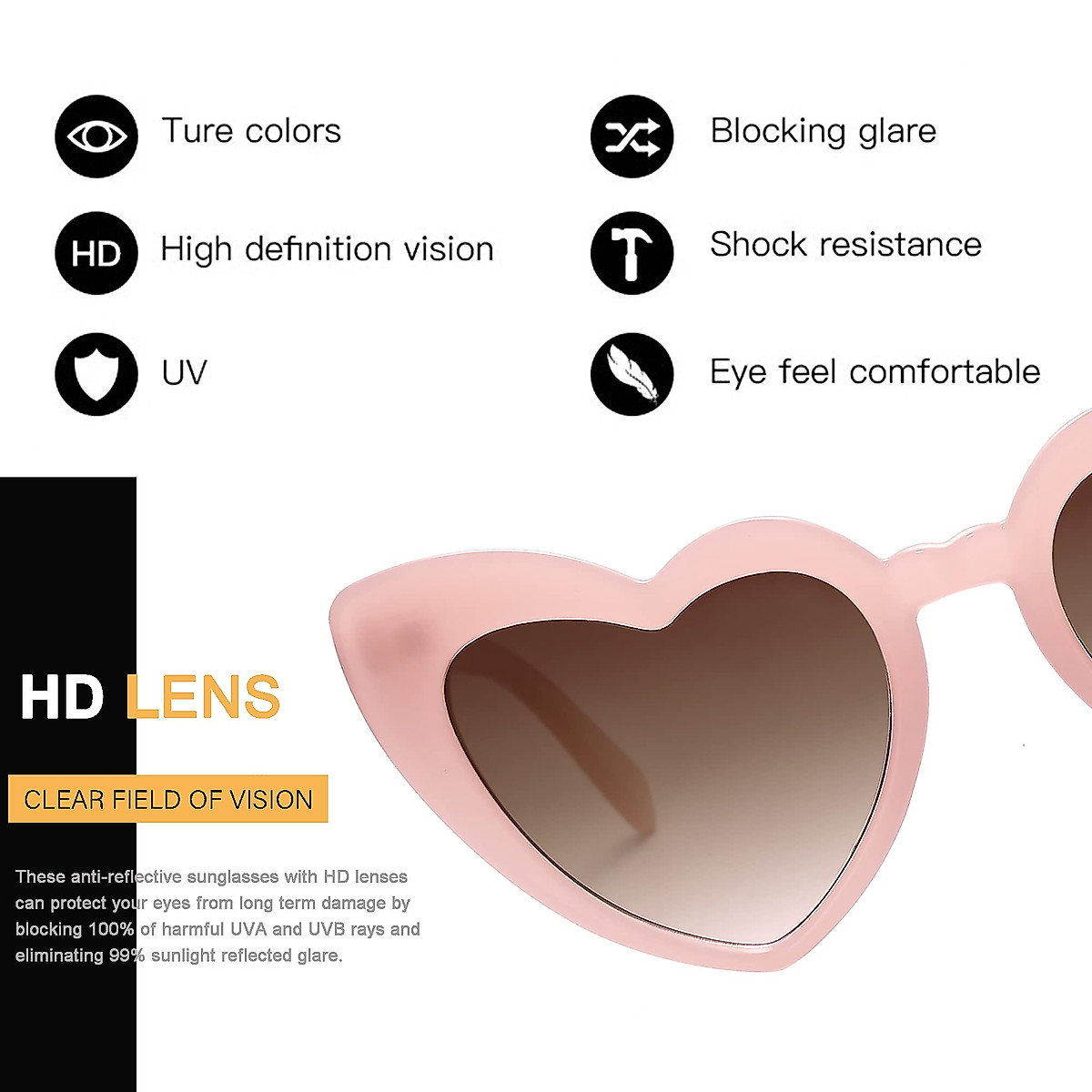 VANLINKER Heart Sunglasses Womens Retro Love Shaped Sunglasses for Party VL9604
