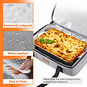 Lifewit Insulated Double Casserole Carrier Thermal Lunch Tote for Potluck Parties, Picnic, Beach, Fits 9 x 13 Inches Casserole Dish, Expandable by Mid Zipper, Grey