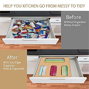 SIRUITON Bag Storage Organizer for Kitchen Drawer, New plastic Dispenser Organizer, Compatible with Gallon, Quart, Sandwich and Snack Variety Size Bag (1 Box 4 Slots)