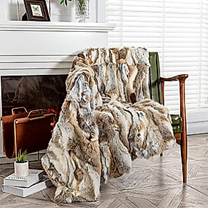 Natural Real Rabbit Fur Throw Blanket Luxury Fluffy Soft Cozy Plush,Thick Warm Blanket for Couch, Sofa and Bed,55.1in x62.9in(Straw Yellow)