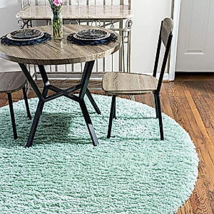 Rugs.com Infinity Collection Solid Shag Area Rug 5 Ft Round Cyan Shag Rug Perfect for Kitchens, Dining Rooms