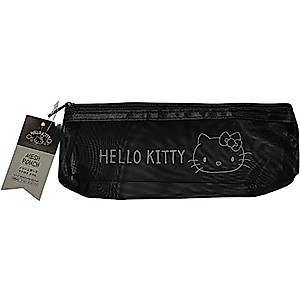 Sanrio Hello Kitty Accessories Cosmetic Mesh Nylon Polyester Pencil Case Bag Pouch Zipper Case Bag with Gusset 21×6×3.5cm Stationary (Simple)