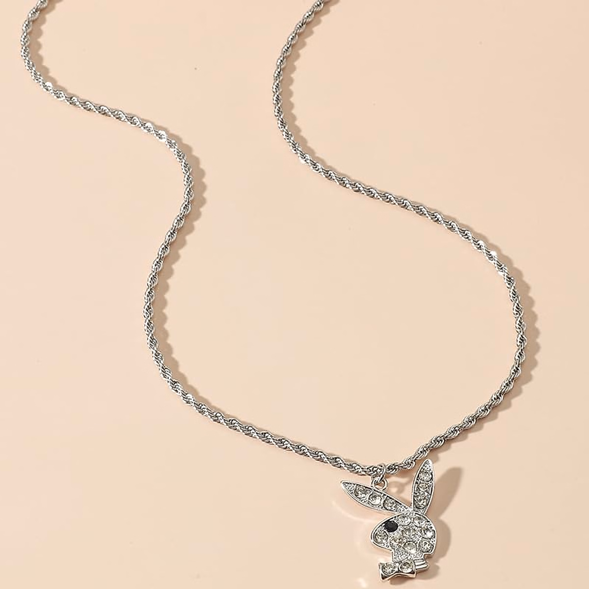 Hohamn Bunny Pendant Necklace Silver Bunny Necklace Play Boy Rabbit Charm Pendant Necklace For Women men Surgical Steel Playboy Bunny Pendant Necklace