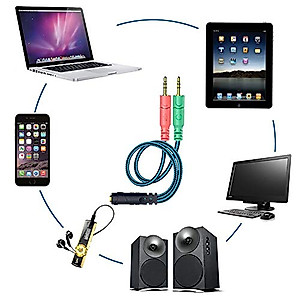 ENVEL Headphone and Microphone Splitter Cable for PC 3.5mm Jack Adapter Convertors 3.5mm Headphone/Microphone Transform Female to 2 Dual 3.5mm Male for Computer Simultaneously Y Splitter Audio (Blue)