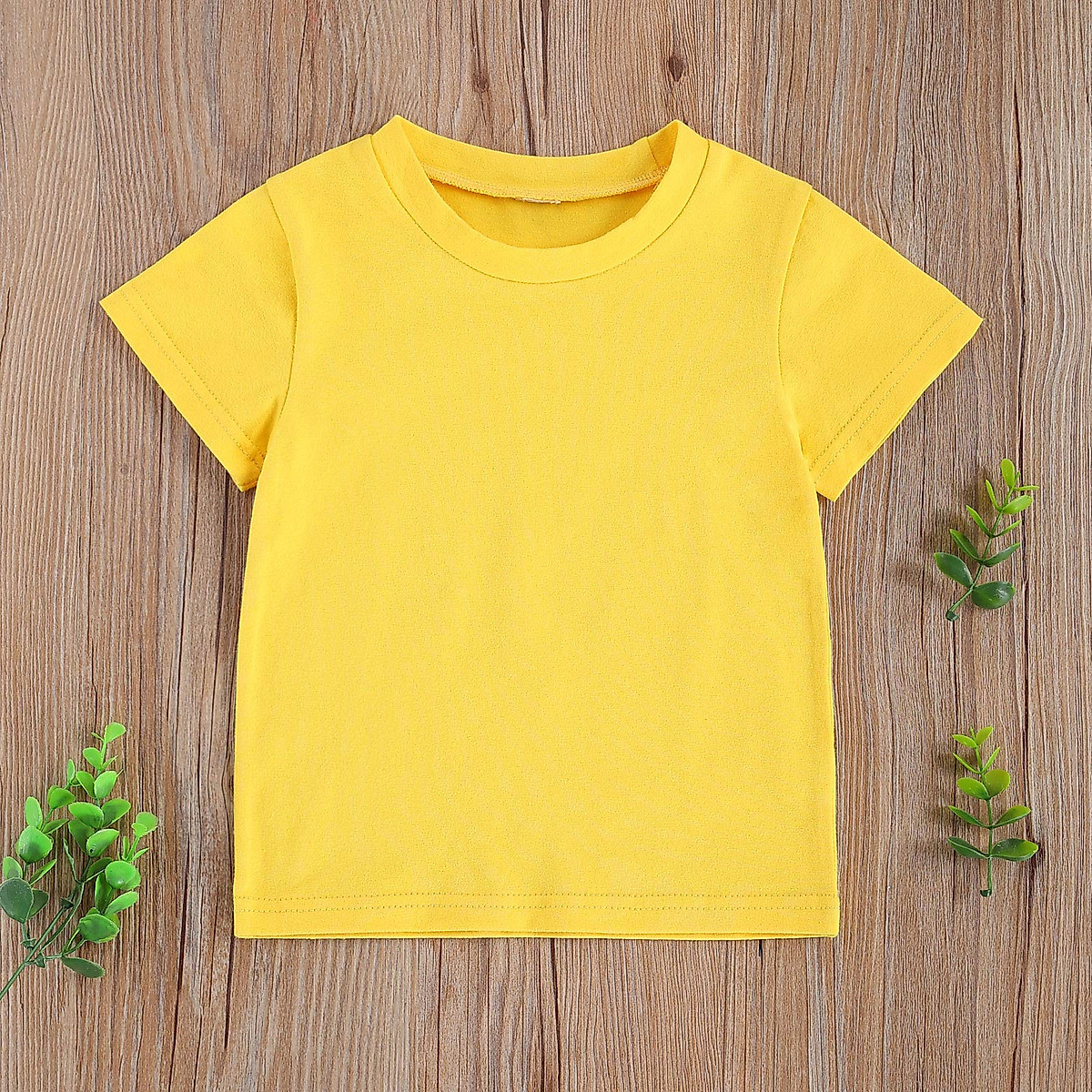 Toddler Baby Girls Boys Cartoons Cotton Basic T Shirts Tops Shorts Sleeve Tee Shirt Baby Summer Clothes (A Solid Yellow, 4-5T)