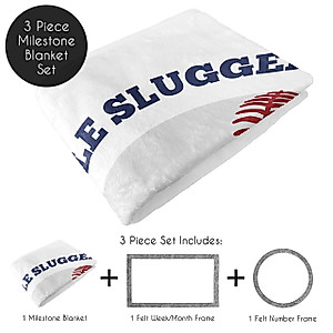 Sweet Jojo Designs Baseball Boy Milestone Blanket Monthly Newborn First Year Growth Mat Baby Shower Memory Keepsake Gift Picture - Red White and Blue Americana Sports Little Slugger