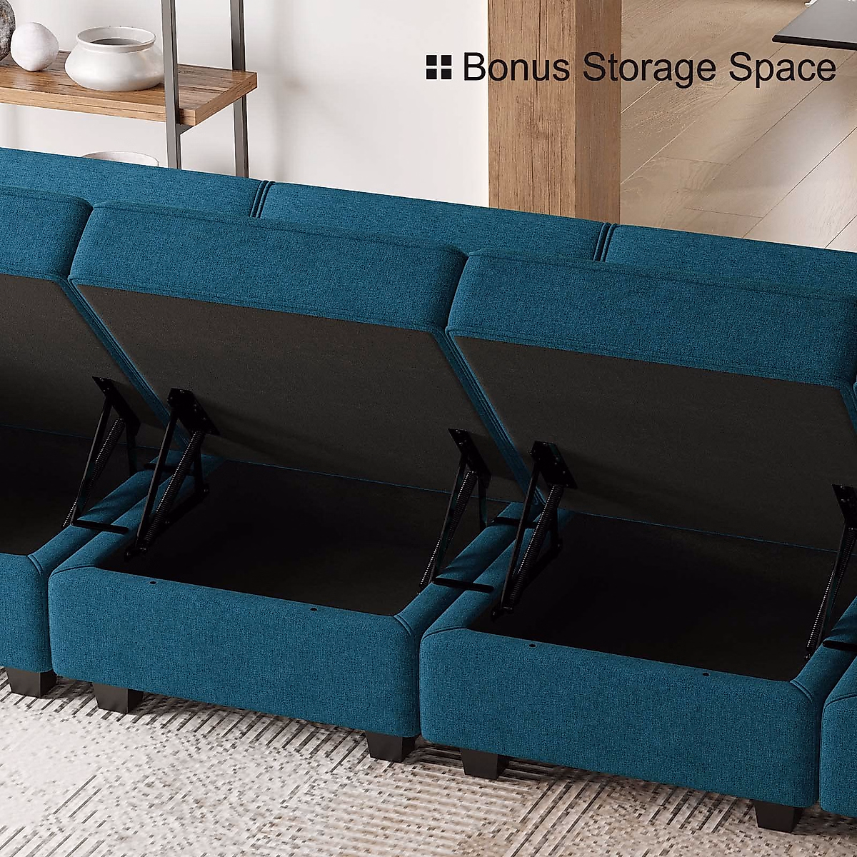 Belffin Oversized Modular Sectional Sofa U Shaped Couch Set with Storage Seat Convertible Large Couch U Shape Set Peacock Blue
