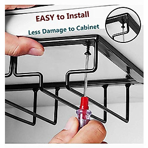 Wine Glass Rack under Cabinet Stemware Rack, Wine Glass Holder Organizer for Cabinet Kitchen Bar Glasses Storage Hanger(Gold)