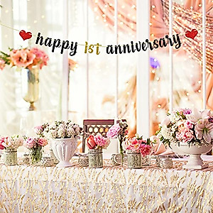 Maicaiffe Happy 1st Anniversary Banner - for 1st Wedding Anniversary / 1st Anniversary Party / 1st Birthday Party Decorations (1st)