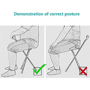 Walking Crutches Tripod Crutch Chair for Seniors Five Gears Height Adjustable Crutch Stool with Seat Large Double Arc Reinforcement Support Folding Cane for Men Women Lightweight Walking Aid