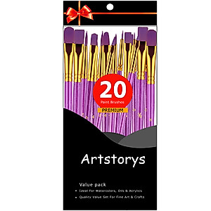 Paint Brushes Set, 2Pack 20 Pcs Paint Brushes for Acrylic Painting, Oil Watercolor Acrylic Paint Brush, Artist Paintbrushes for Body Face Rock Canvas, Kids Adult Drawing Arts Crafts Supplies, Purple
