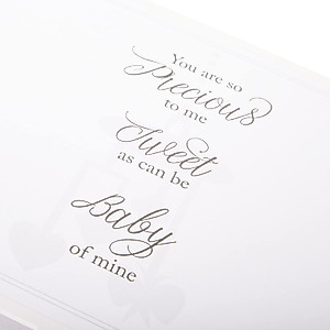 Happy Homewares Beautiful Ivory White Baby Shower Guest Book with Silver Plated Teddy Bear and Stars | 40 Lined Sheets | Luxurious Grey Fabric Ribbon