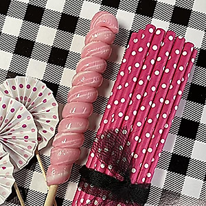 Paper Straws - Hot Pink White Polka Dot - Valentine's Day Birthday Party Supply - 7.75 Inches - Pack of 100 Outside the Box Papers Brand