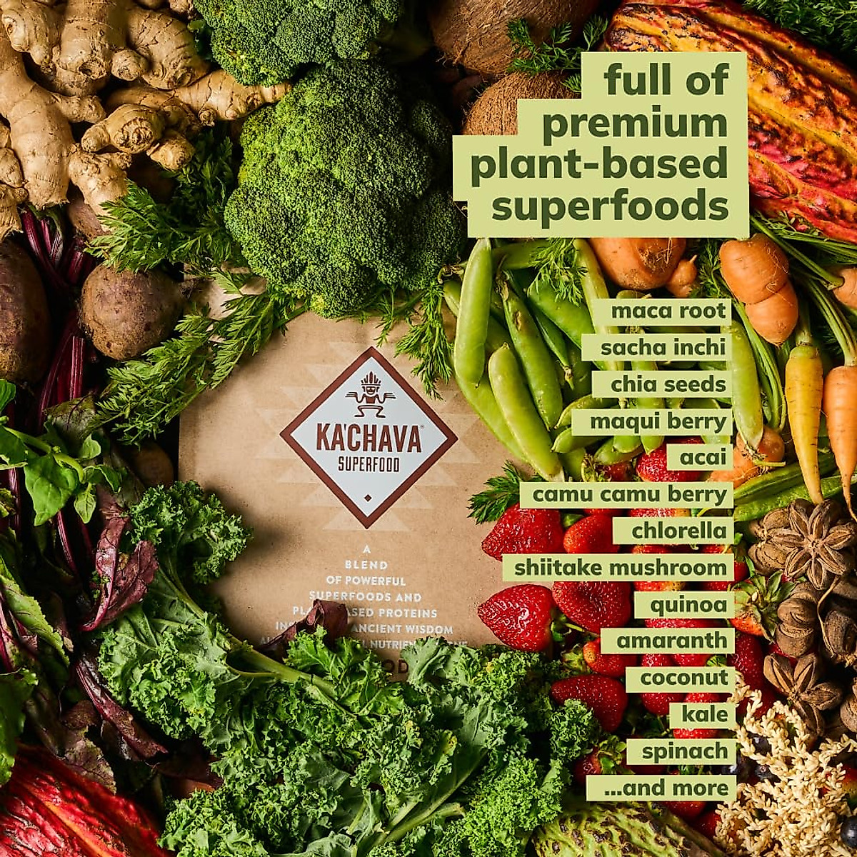 Ka'Chava Ka’Chava All-In-One Nutrition Shake Blend, Matcha, 85+ Superfoods, Nutrients & Plant-Based Ingredients, 26 Vitamins and Minerals, 25g Plant-Based Protein, 2lb