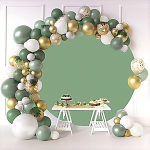 DORCEV 7.2x7.2ft Sage Green Round Backdrop Cover Polyester Solid Green Circle Backdrop Balloon Arch Cover for Party Kids Baby Shower Gender Reveal Birthday Party Bridal Shower Wedding Party Decor Prop