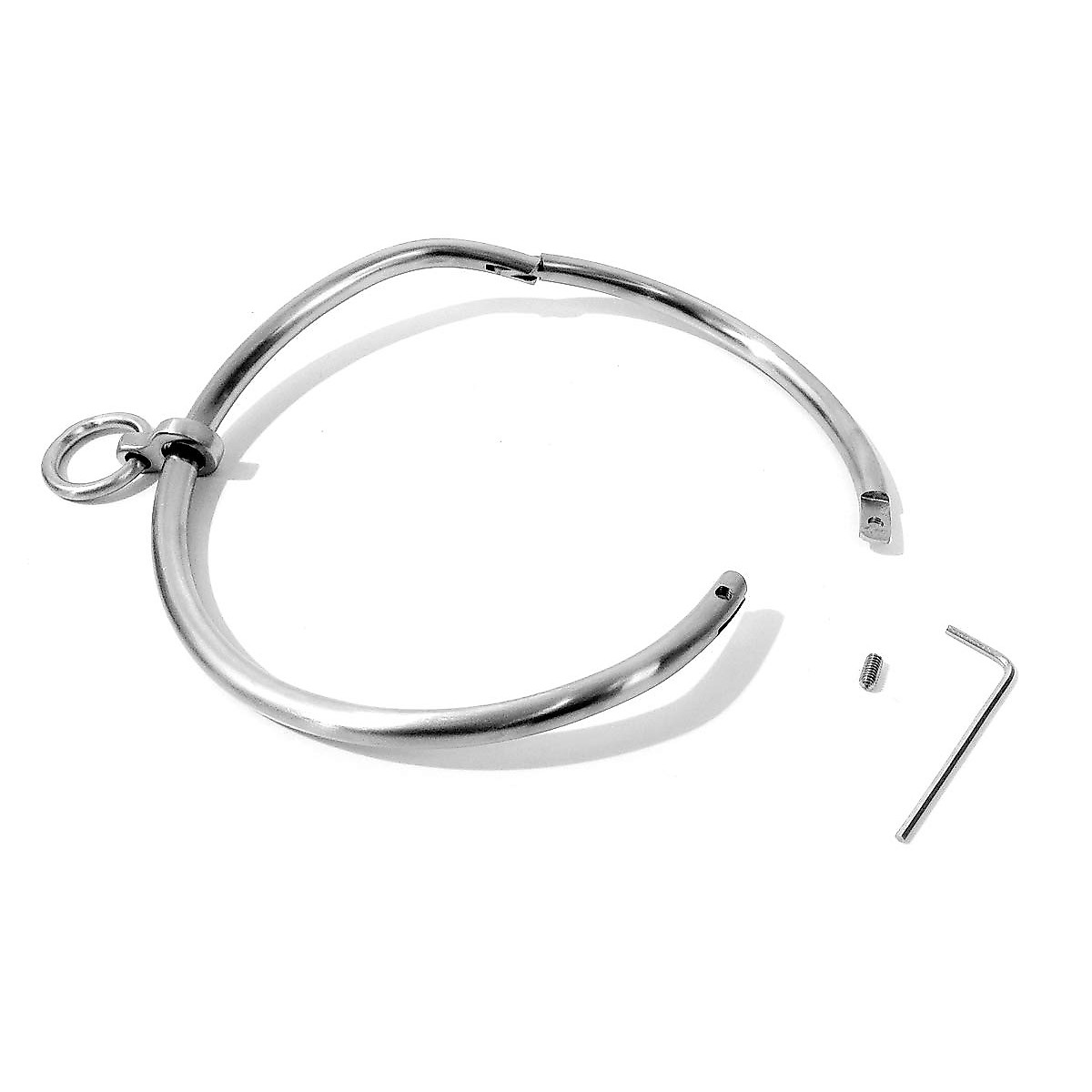 Cuffstore 17" Locking Eternity Collar Satin Stainless Curved Neck Choker Collar w/Ring