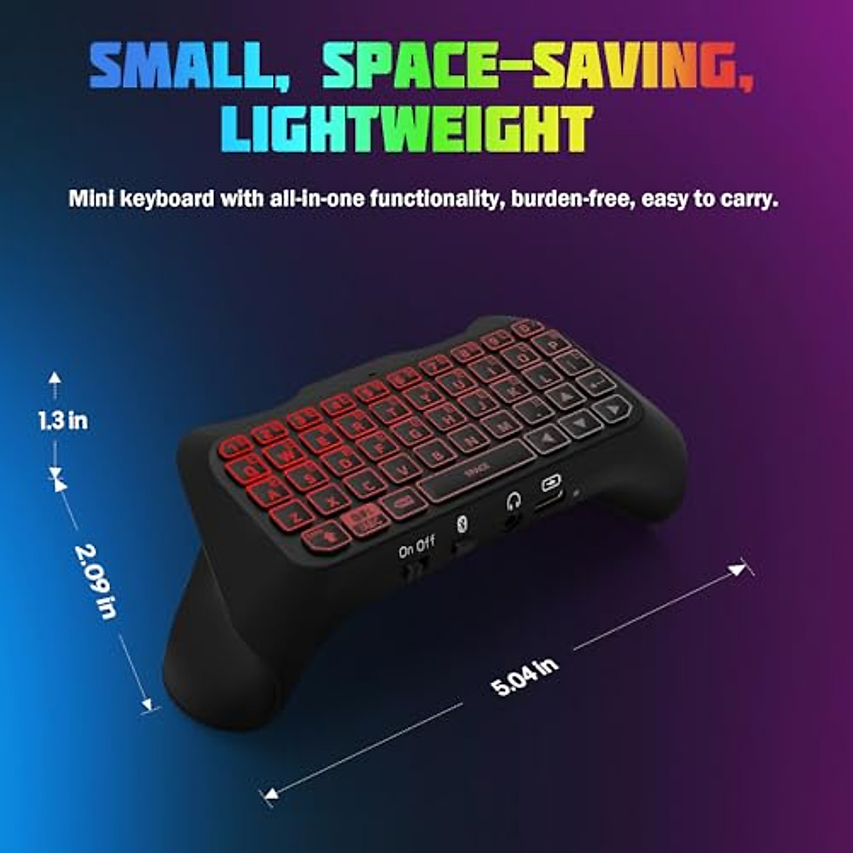 TiMOVO Multi-Color RGB Backlight Keyboard for PS5 Controller, Wireless Bluetooth Keypad Chatpad for PlayStation 5 Controller, Mini PS5 Game Keyboard Built-in Speaker with 3.5mm Audio Jack, Black