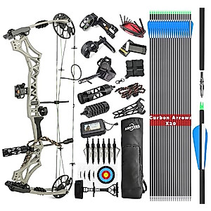 surwolf Compound Bow Kit, Hunting and Target, Limb Made in USA,Draw Weight 30-70 lbs Adjustable, Draw Length 19-31",up to IBO 320FPS Speed, Package with Archery Hunting Accessories (Grey)