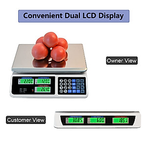 DEARCOOL Digital Commercial Price Scale, 88LB/40KG Electronic Price Computing Scale, Commercial Food Meat Fruit Weight Scale with LCD Display, Stainless Steel Platform