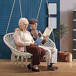 Sorbus Hammock Chair Macrame Hanging Swing Bench, Perfect for Indoor, Outdoor, Teens Girl Bedroom, Home, Room, Patio, Deck, Yard, Garden, Knitted Floating Swinging Bench, (Double Swing)